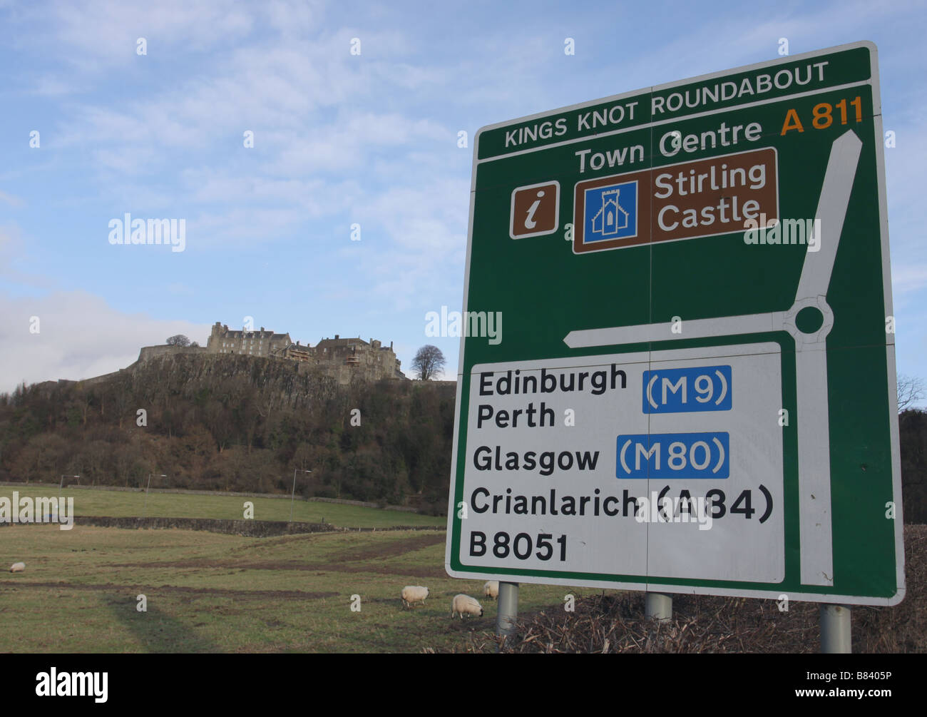 Road sign and Stirling Castle Scotland January 2009 Stock Photo - Alamy