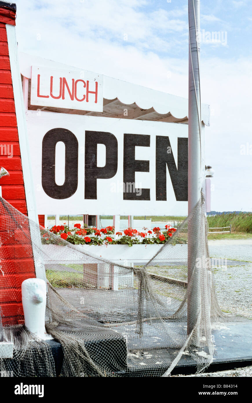 Cape Cod, MA, Seafood restaurant open sign Stock Photo - Alamy