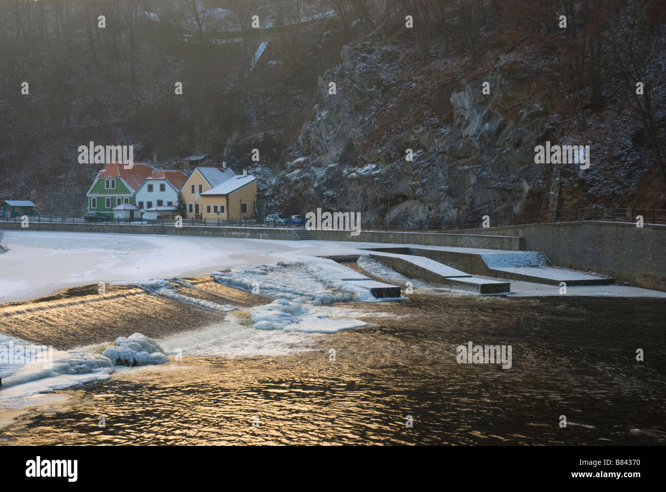 River Vltava in winter at Cesky Krumlov Czech Republic Europe Stock ...