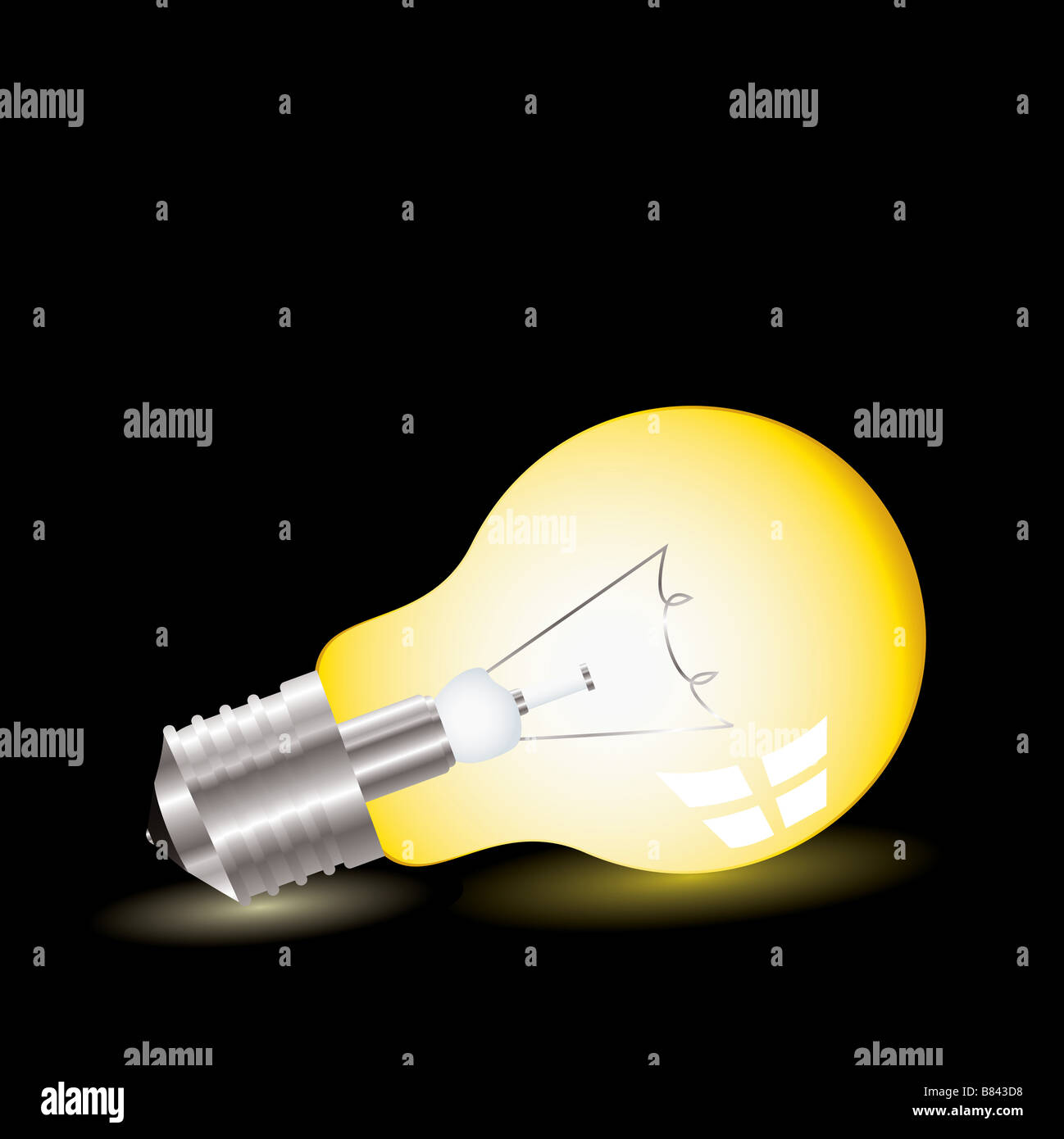 Illustrated light bulb on with bright yellow shadow Stock Photo - Alamy