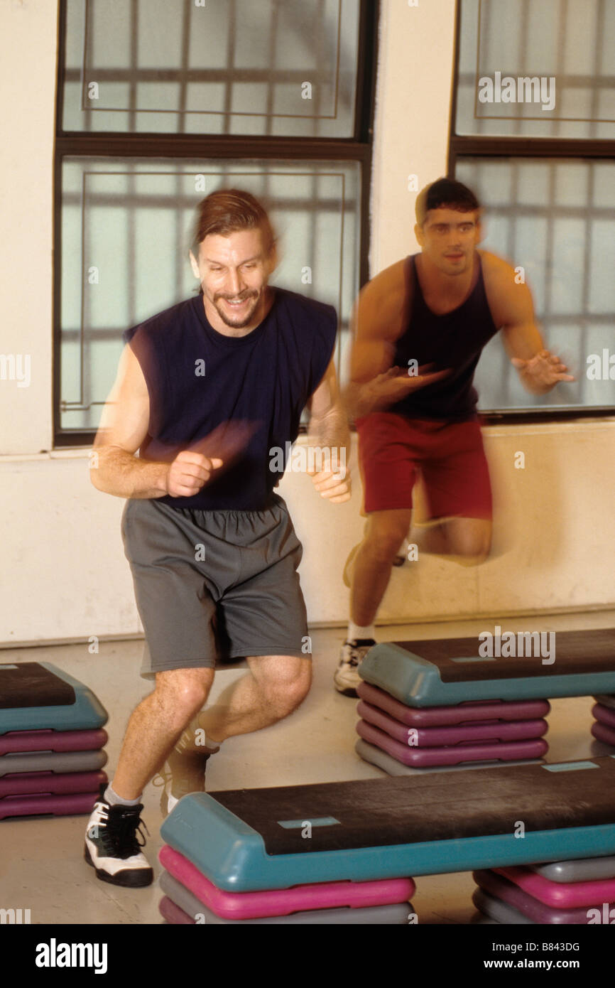 Step aerobics class Stock Photo - Alamy