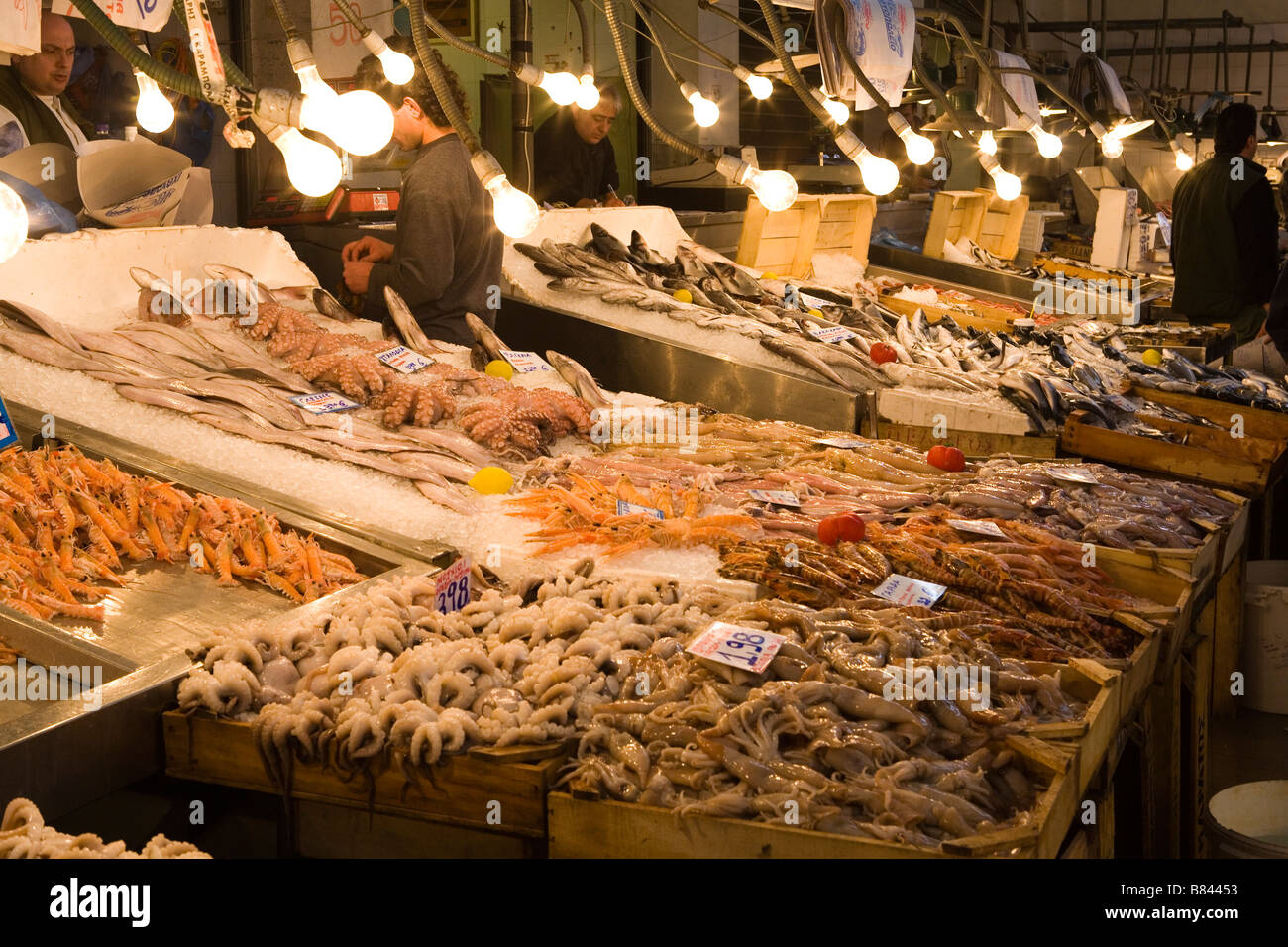 Central Market in Athens, Greece, fish and sea delicacies ...