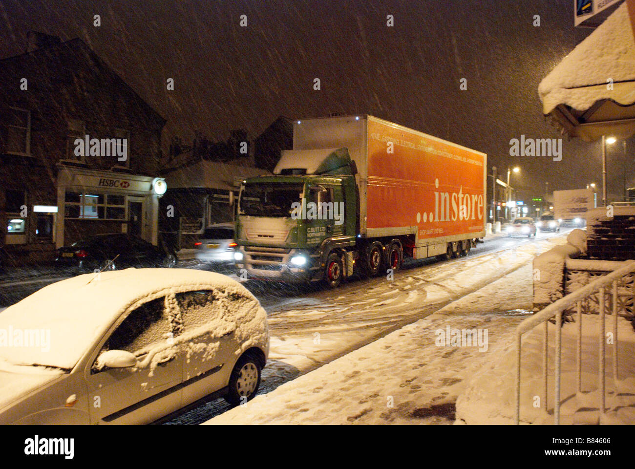 Lorry in a snow blizzard Stock Photo - Alamy