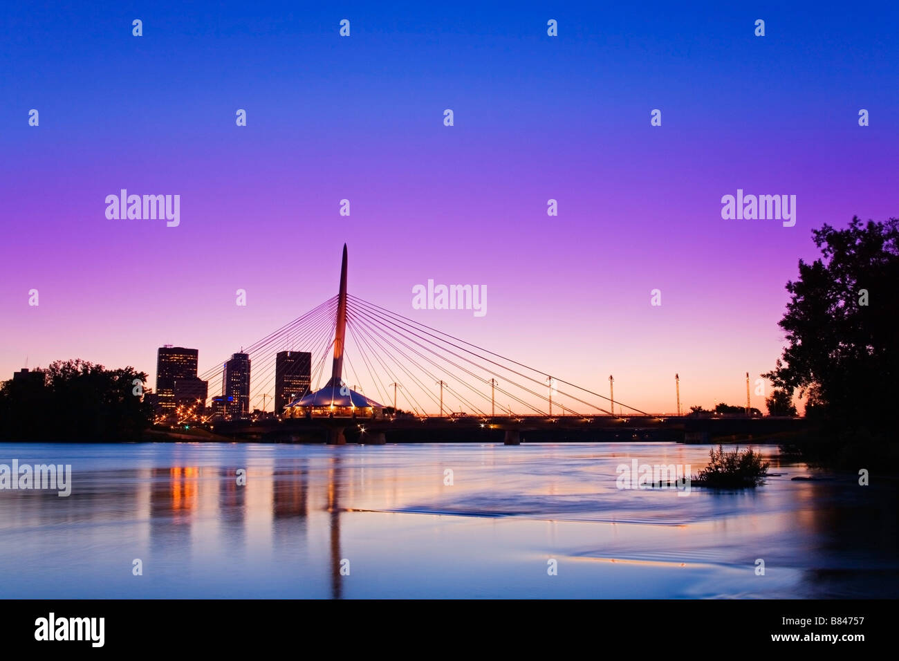 Esplanade Riel Bridge, Red River, Winnipeg, Manitoba, Canada Stock ...