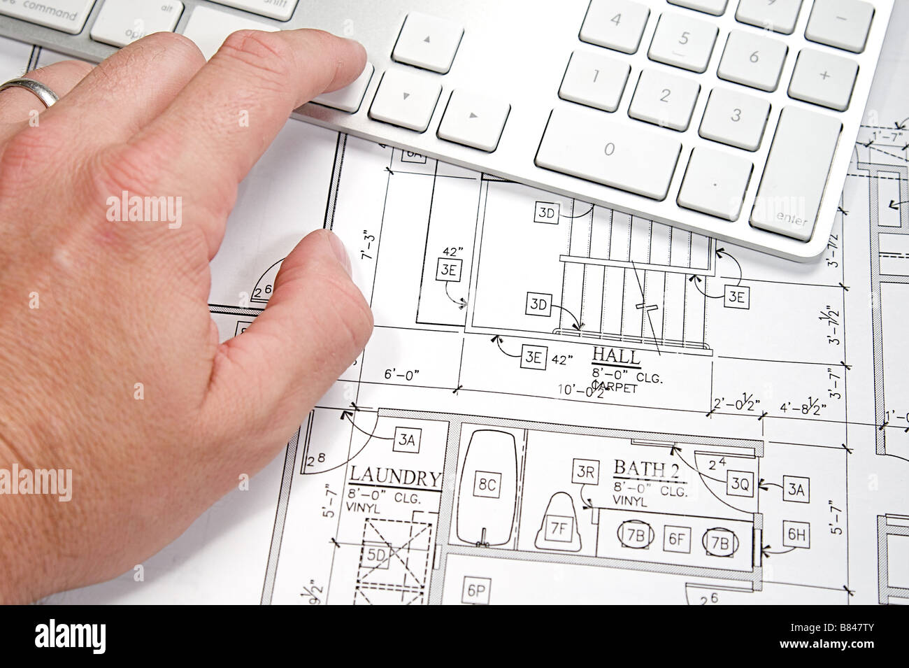 Modern architect s office with blueprint and computer keyboard Stock ...