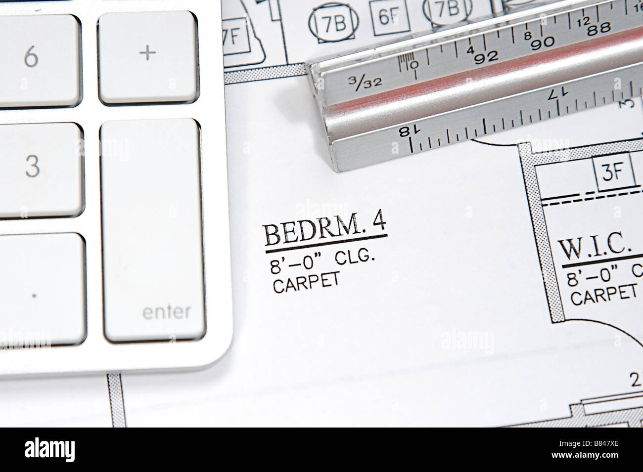 Modern architect s office with blueprint and computer keyboard Stock ...