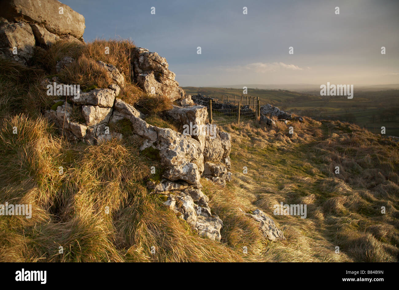 view over the north yorkshire dales with limestone in the forground at ...