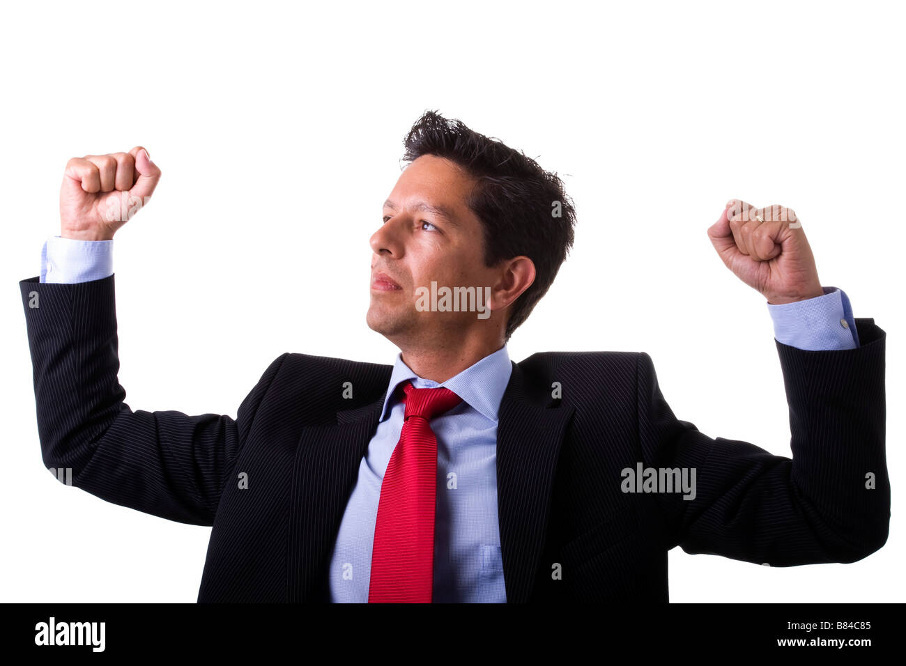 businessman winning reaction isolated on white Stock Photo - Alamy