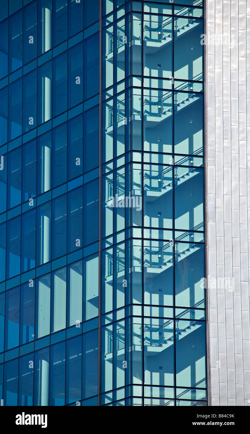 A view inside a new office building showing the stair well and window ...