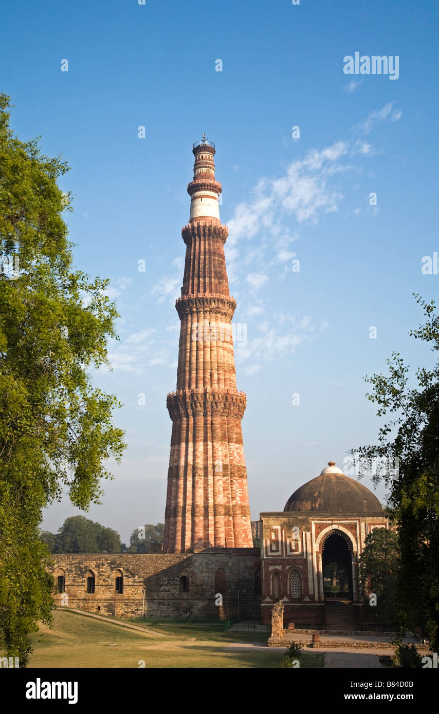 Qutab Minar the 73 meter high victory tower from 1193 in Delhi India ...