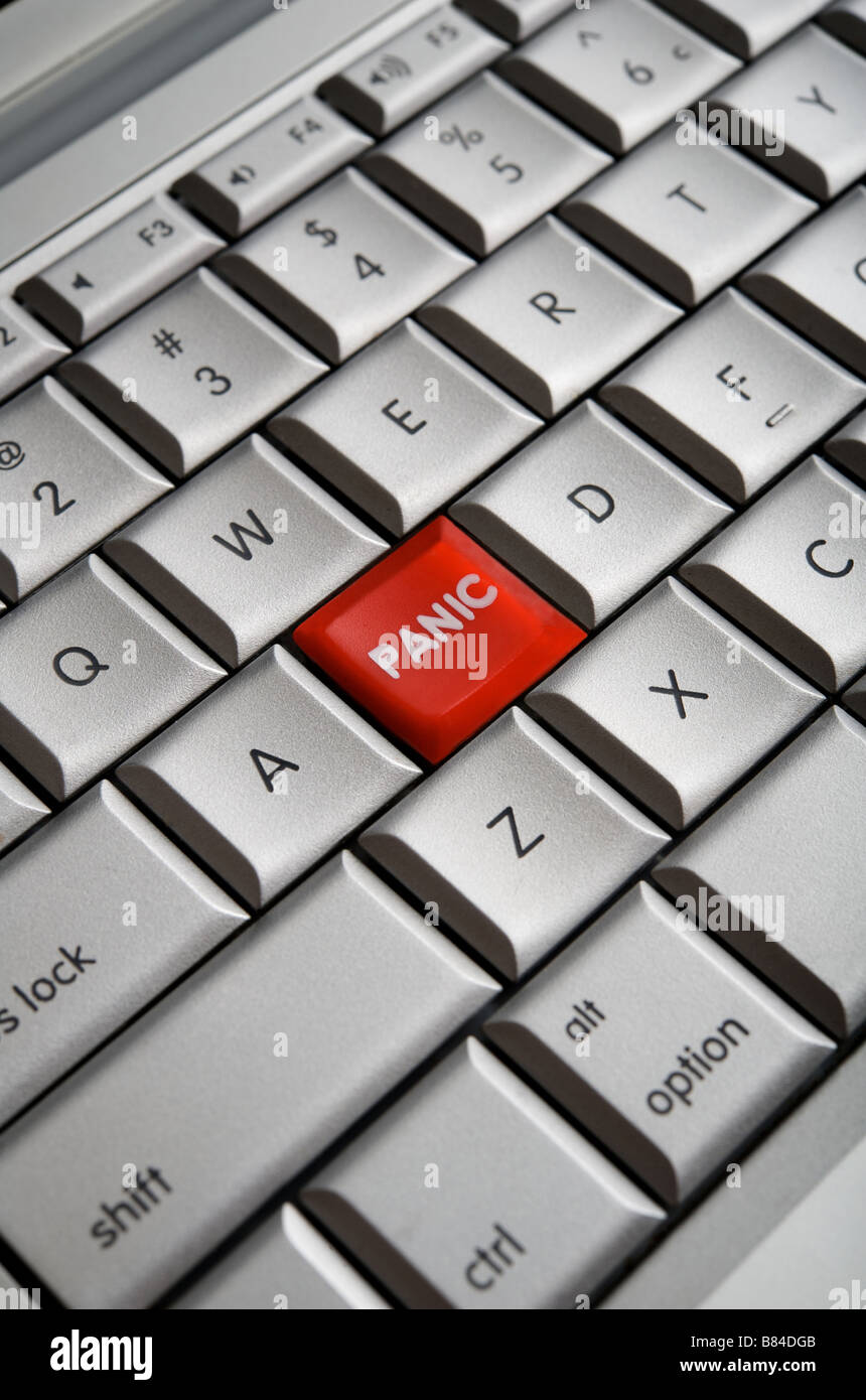 Bright red PANIC button on monotone (silver) computer keyboard Stock ... Bright red PANIC button on monotone (silver) computer keyboard Stock ...