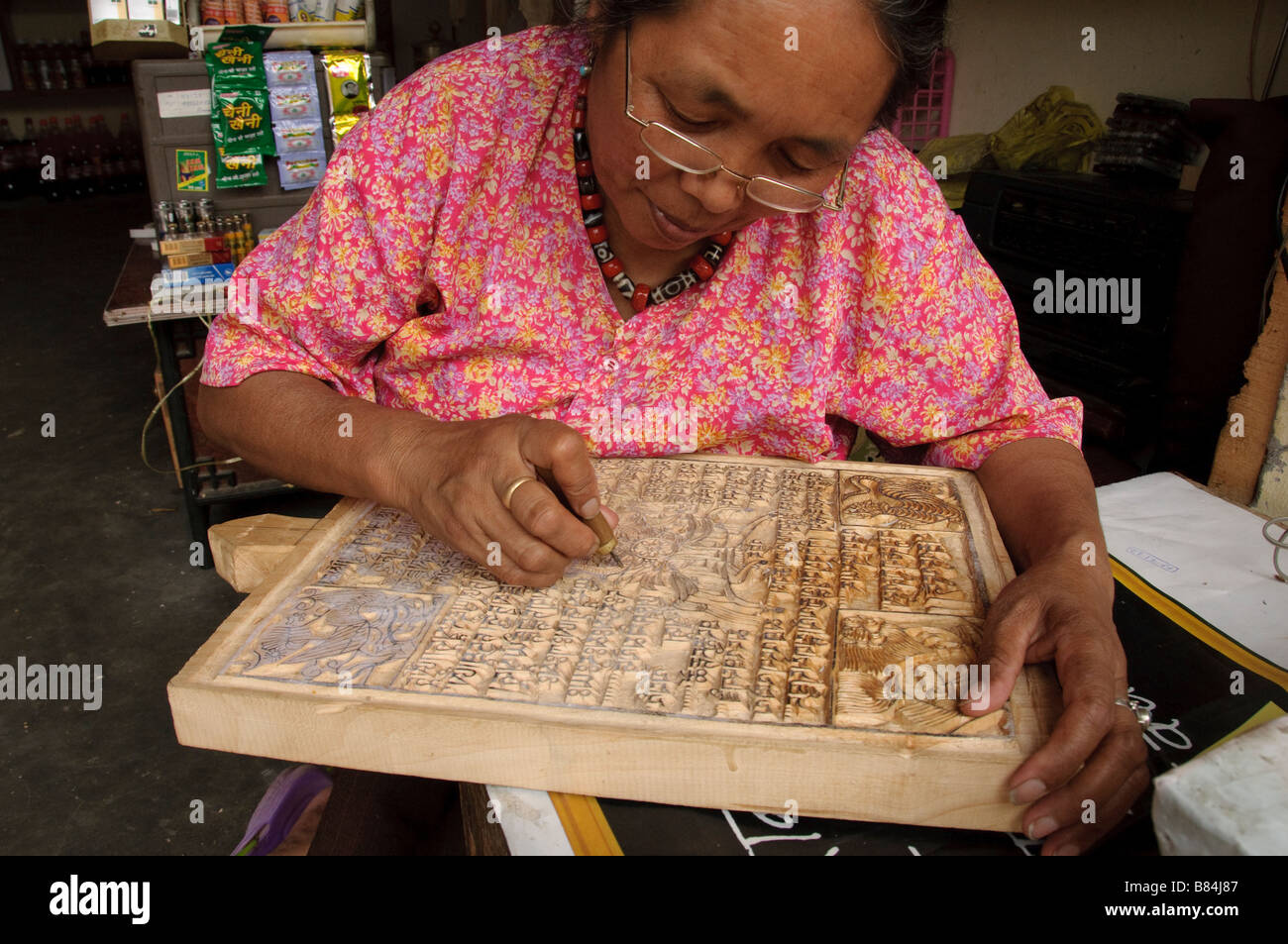 Carving Wood Block Print Stock Photo - Alamy