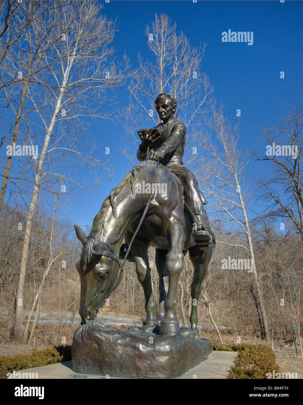Abraham Lincoln statue at New Salem showing him on horseback as a young ...