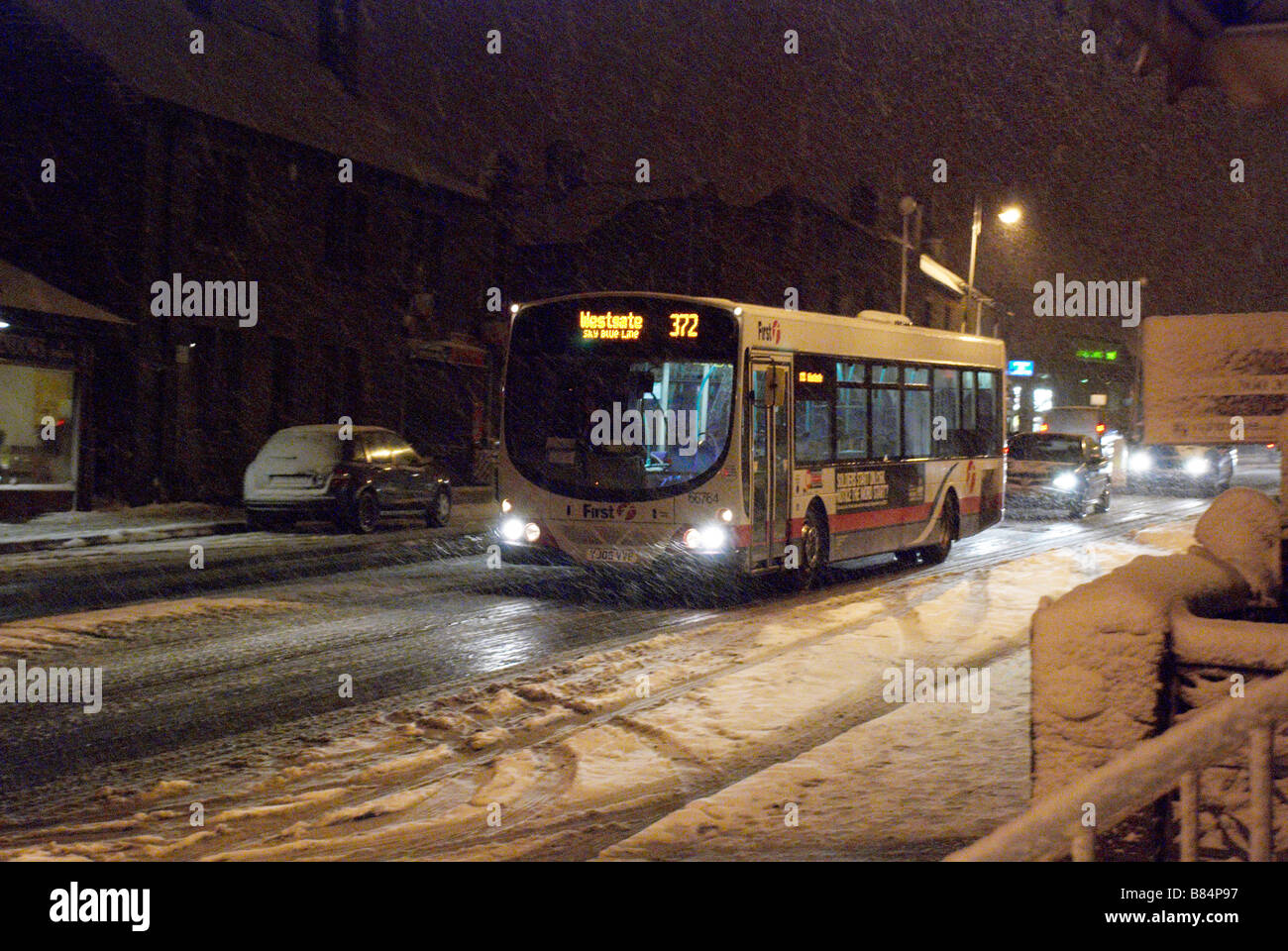 Bus in a snow blizzard Stock Photo - Alamy