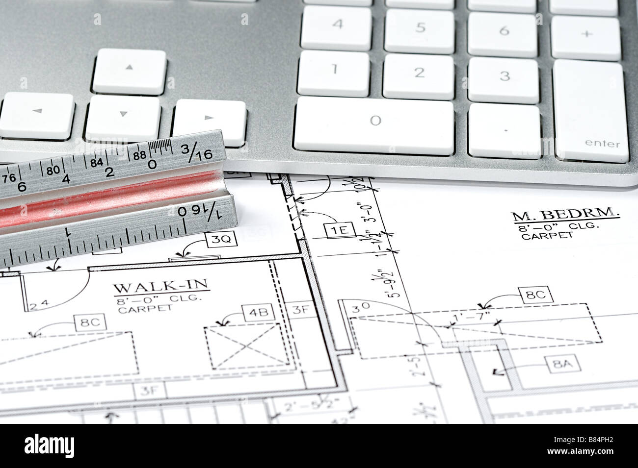 Modern architect s office with blueprint and computer keyboard Stock ...