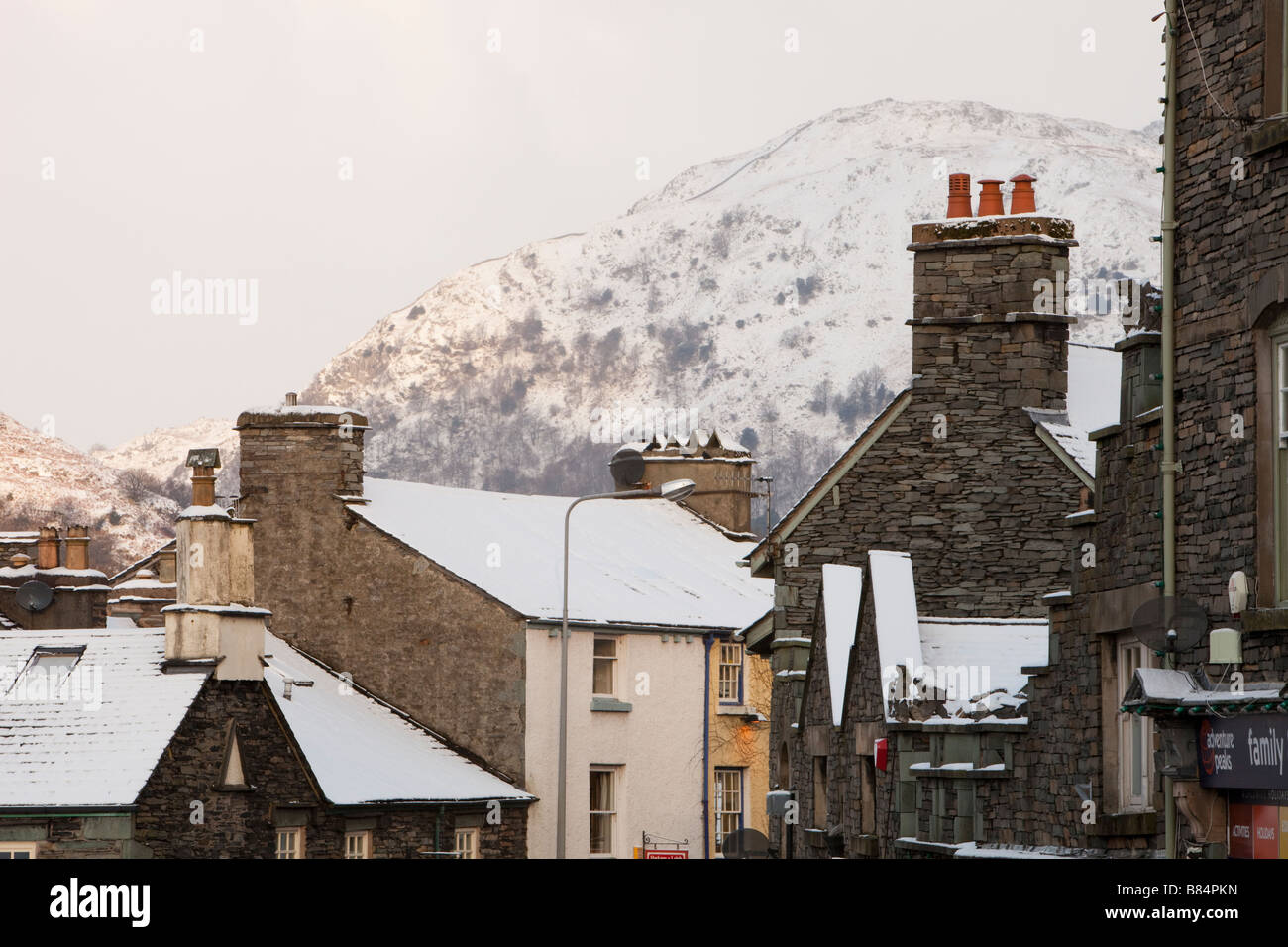 Snow over Ambleside in the Lake district National Park Cumbria UK Stock ...