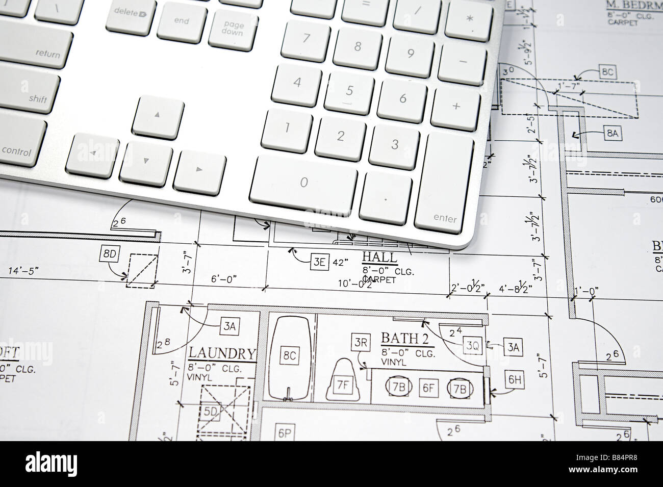 Modern architect s office with blueprint and computer keyboard Stock ...