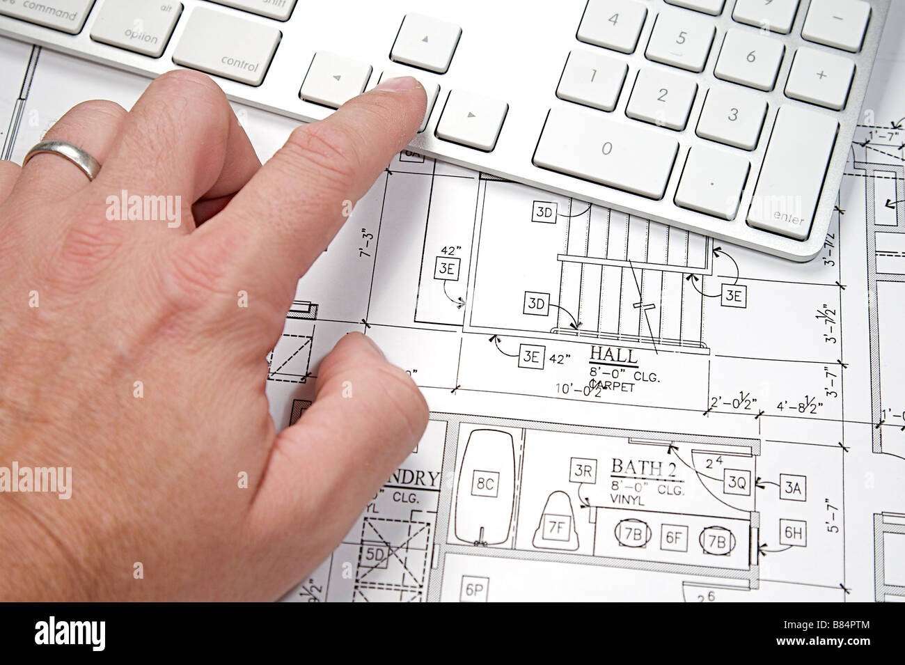 Modern architect s office with blueprint and computer keyboard Stock ...