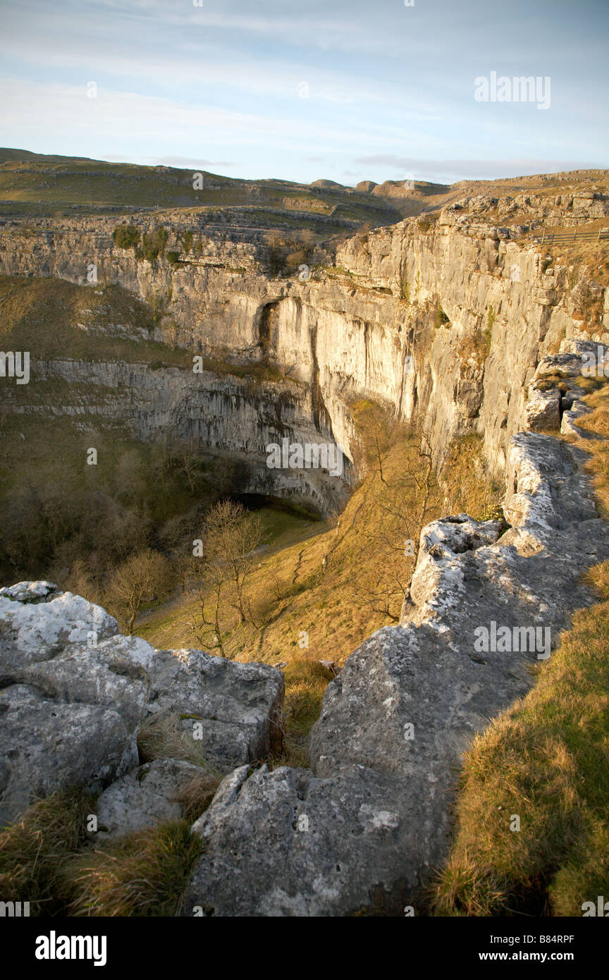 view of malham cove in the north yorkshire dales with limestone in the ...