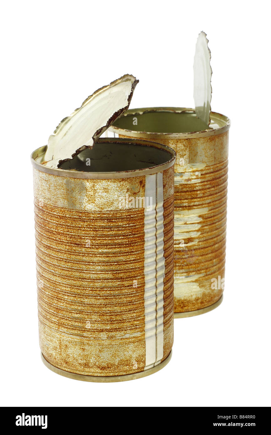 Rusty tin cans isolated on white background Stock Photo - Alamy