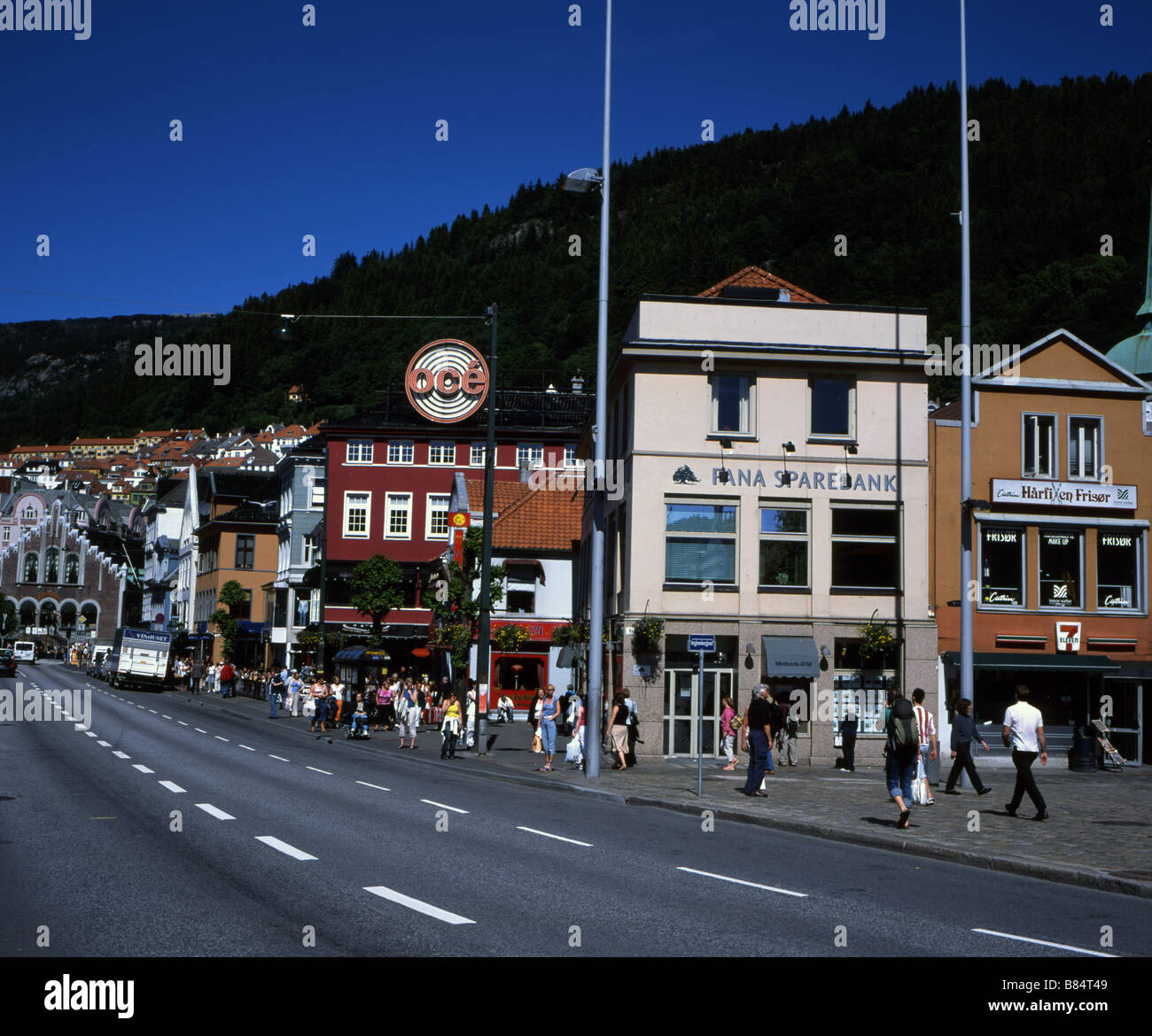 Shops and restaurants Torget City Centre Bergen Norway Stock Photo - Alamy