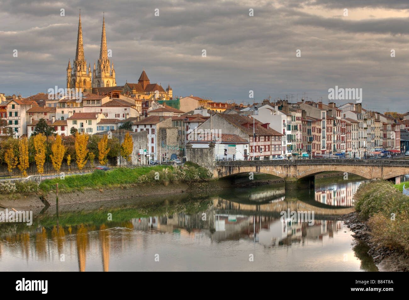 Nive river and the cathedral of Bayonne Pays Basque France Stock Photo ...