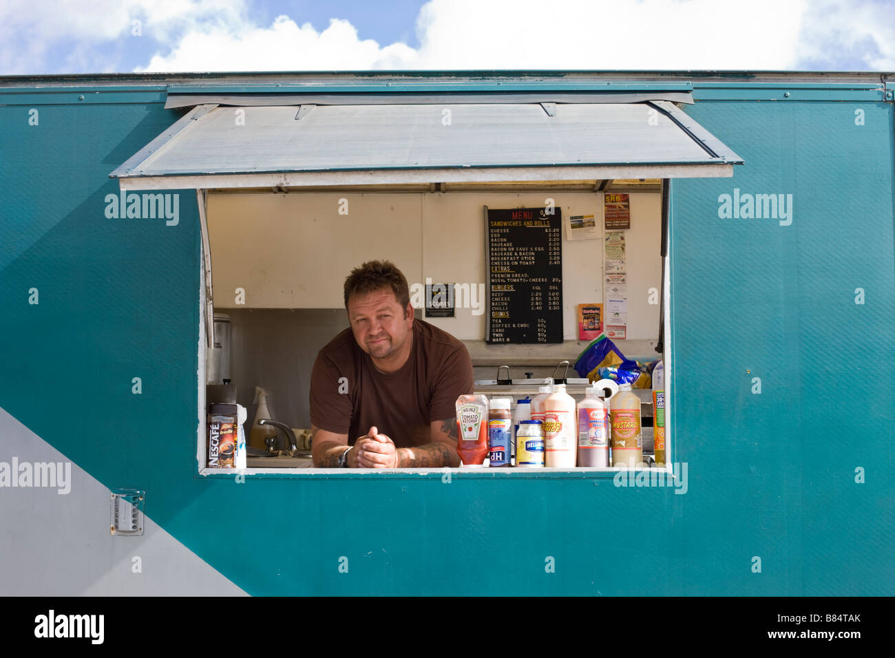 roadside cafe in the UK with owner Stock Photo - Alamy