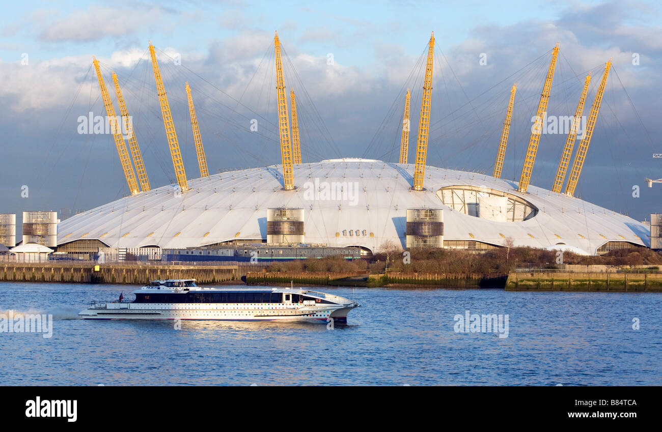 A Thames Clipper commuter boat on the River Thames by The O2 Dome Stock ...