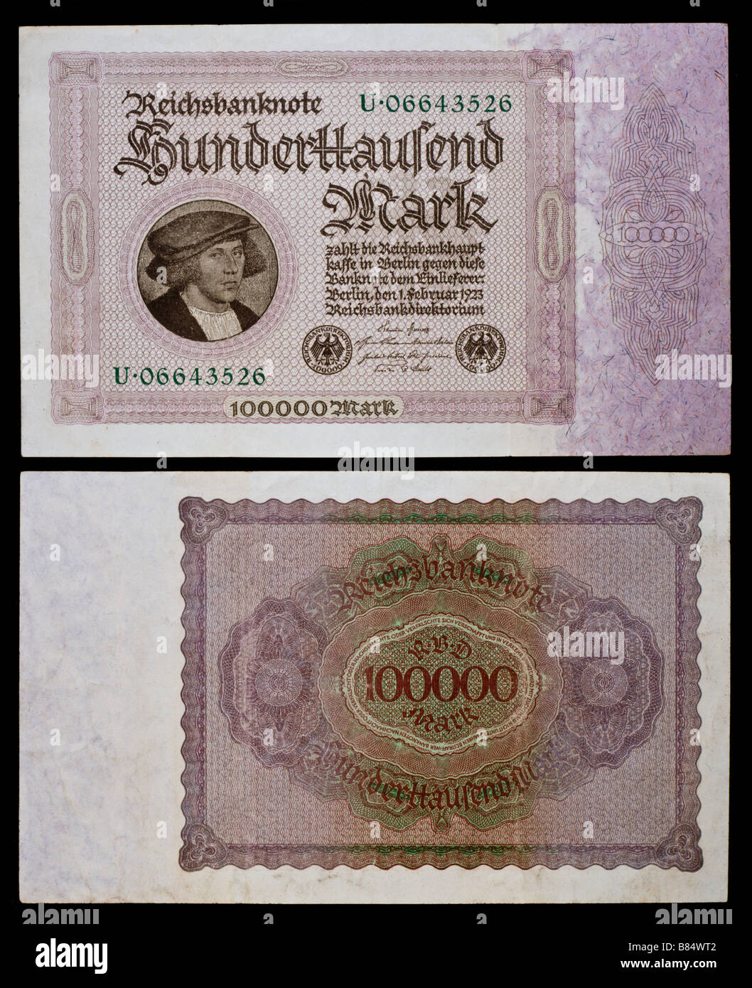 German Banknote - 100,000 Marks from the period of hyperinflation dated ...
