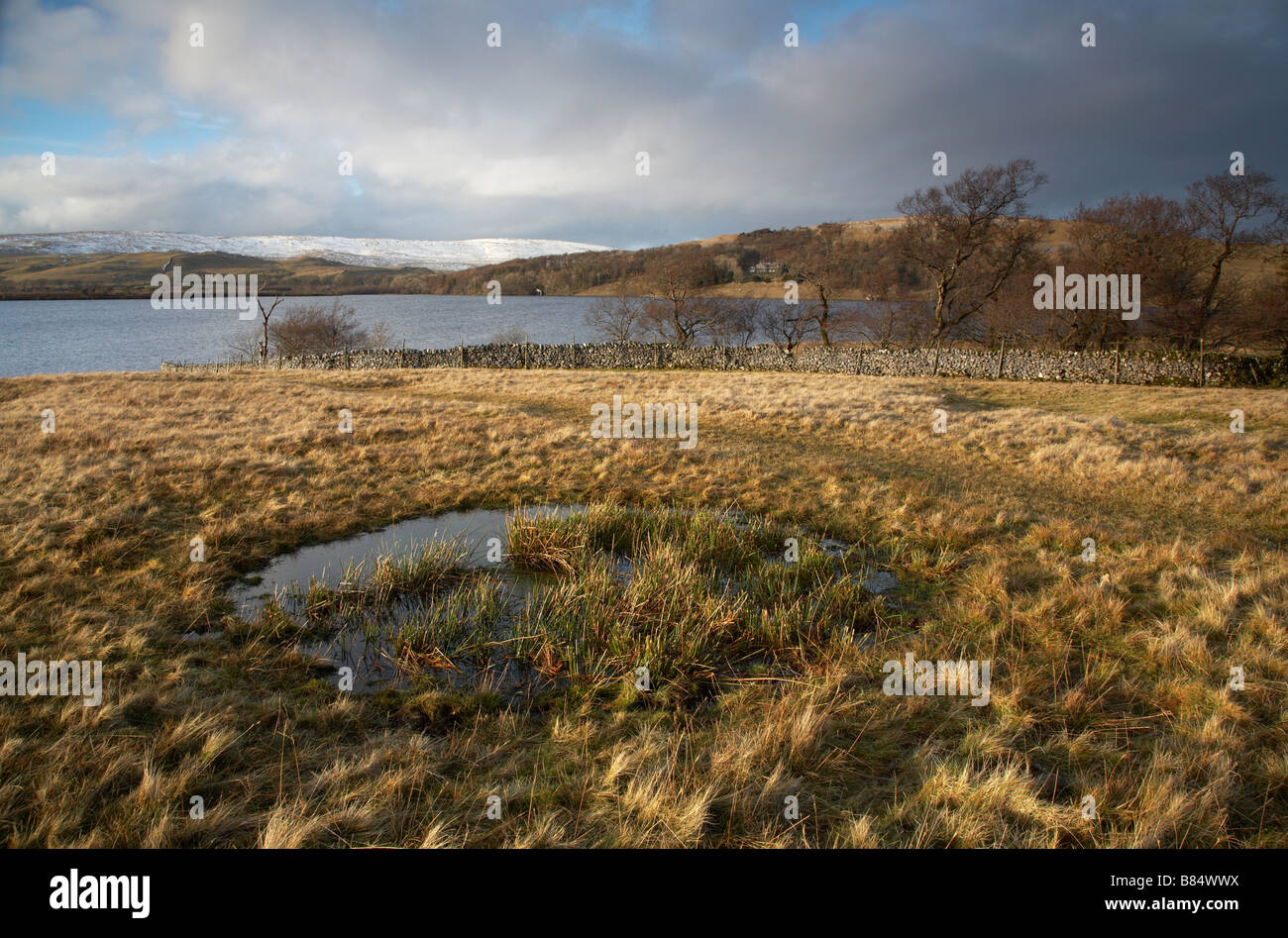 Malham Tarn on a sunny winter day in the north yorkshire dales in the ...