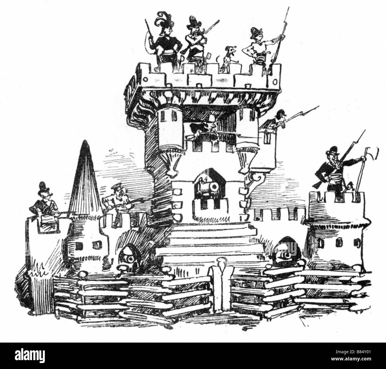 Artistic barricade, illustration by Robida Stock Photo - Alamy