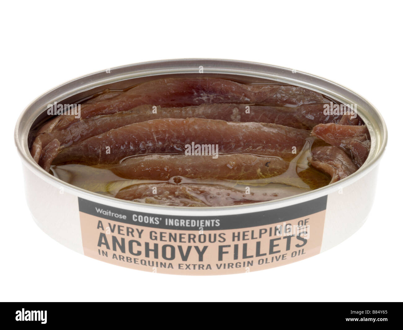 Tin Or Can Of Preserved Salty Anchovy Fish Fillets Isolated Against A ...