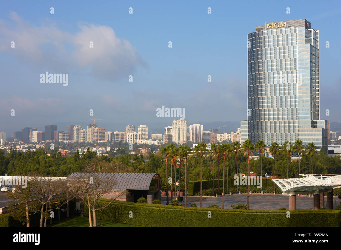 MGM Tower and city skyline. Century City, Los Angeles, California, USA ...