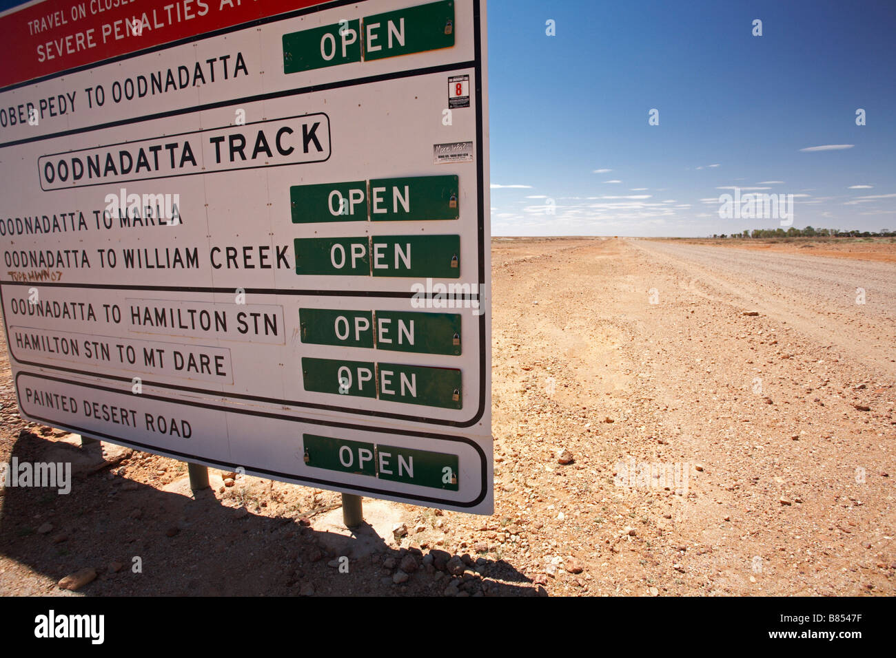 Road conditions sign Oodnadatta track near Coober Pedy South Australia ...