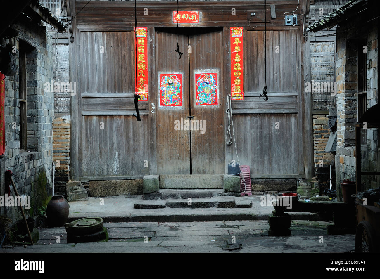 Chinese Spring Festival couplets on a old door in Jiangxi, China Stock ...