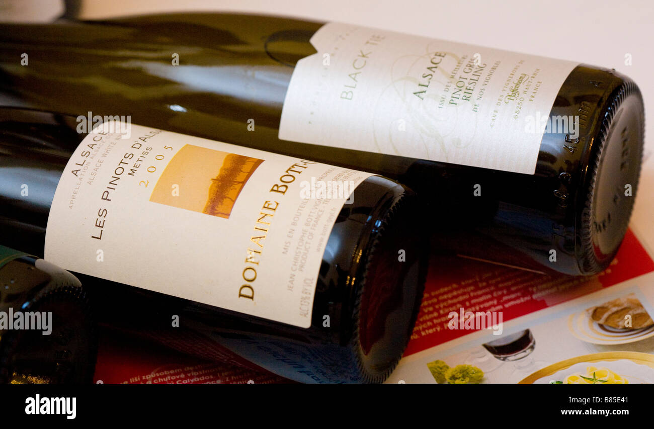bottles of wine Alsace France Stock Photo - Alamy