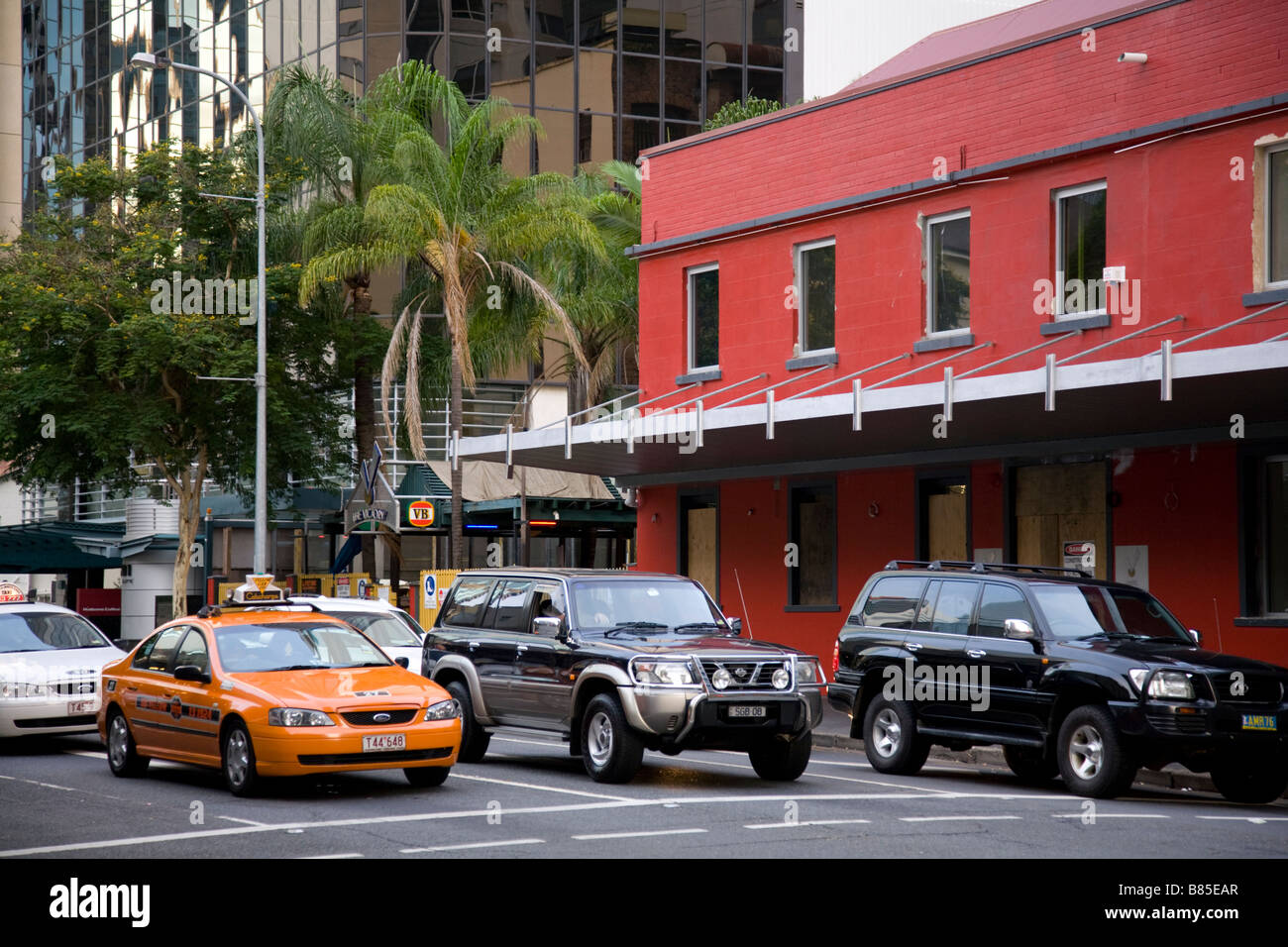cars queue at a set of traffic lights in brisbane CBD,queensland ...