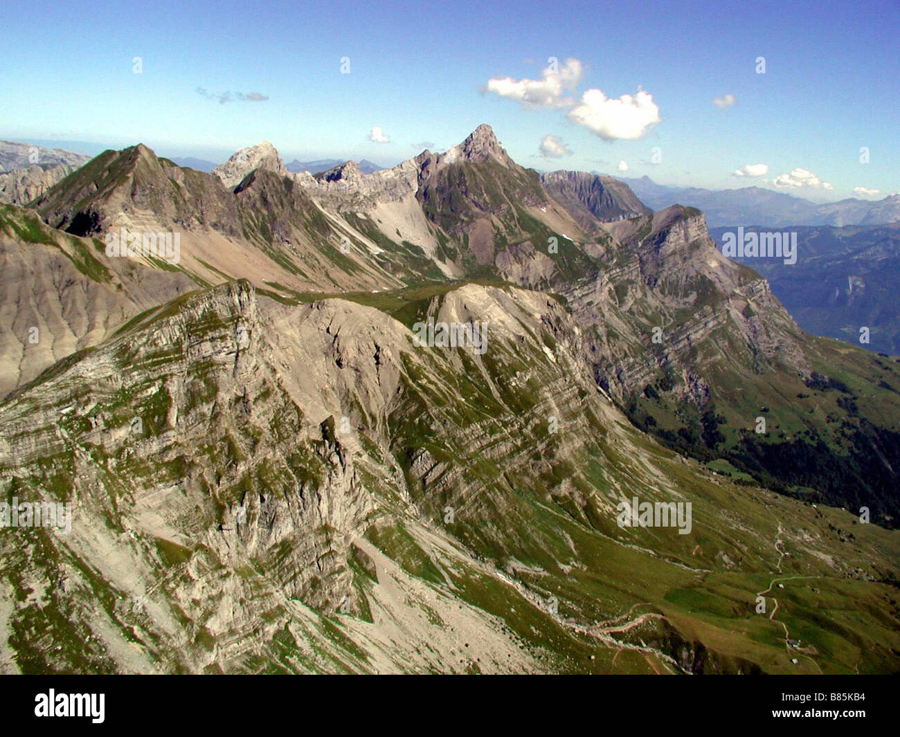 The southern side of the Aravis mountain range in summer, east of the ...