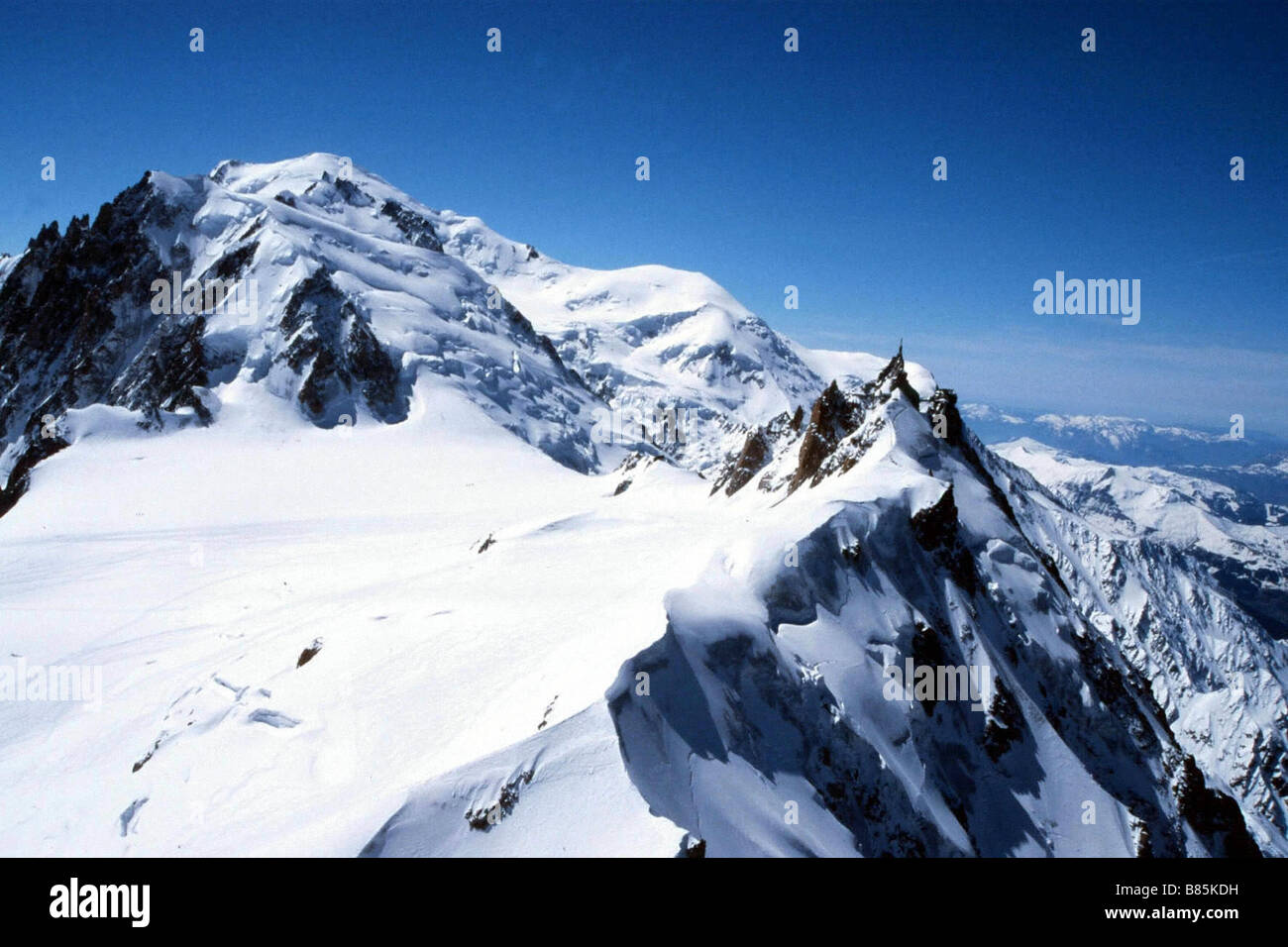 Massif of Mont-Blanc. Aiguille du Midi, Mont-Blanc and Dôme du Goûter ...