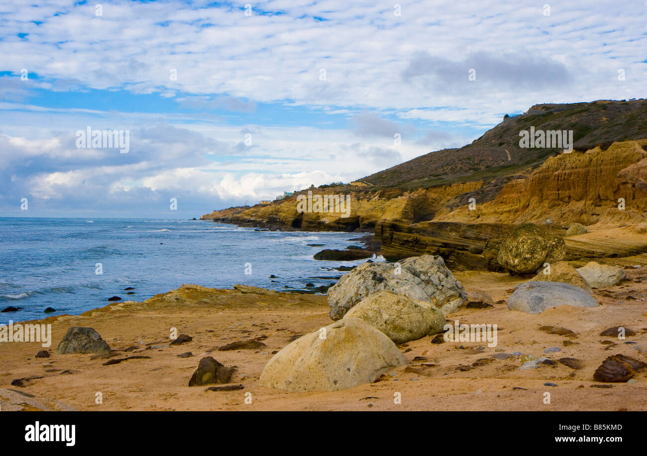 Cabrillo beach in San Diego, view of the ocean and the beach during low ...