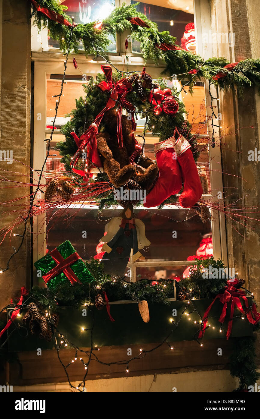 Decorated restaurant window night christmas hi-res stock photography ...