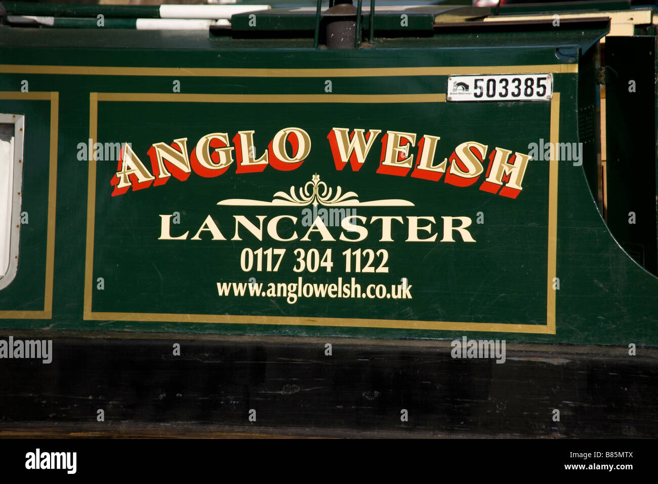 Narrow boat sign by the Pontcysyllte viaduct on the Llangollen Canal at ...