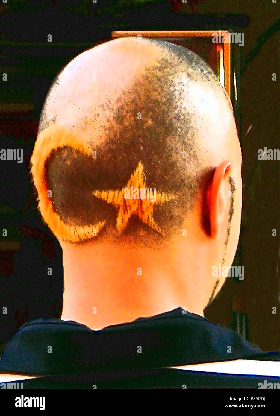 Man with turkisch flag haircut Alanya Turkey Stock Photo - Alamy