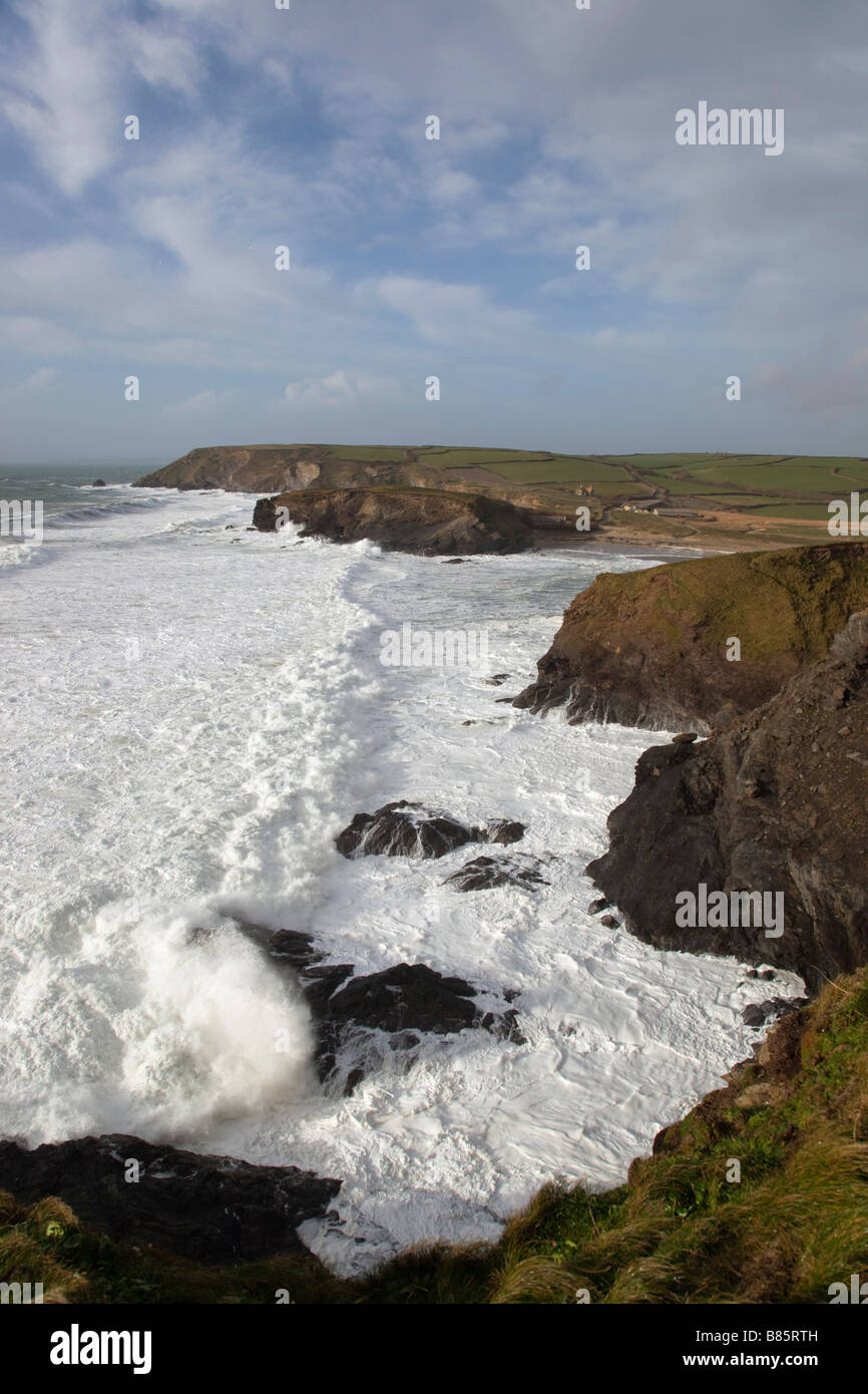 storm at gunwalloe church cove cornwall Stock Photo - Alamy
