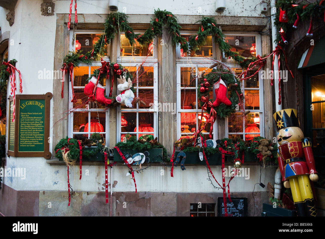 Decorated restaurant window night christmas hi-res stock photography ...