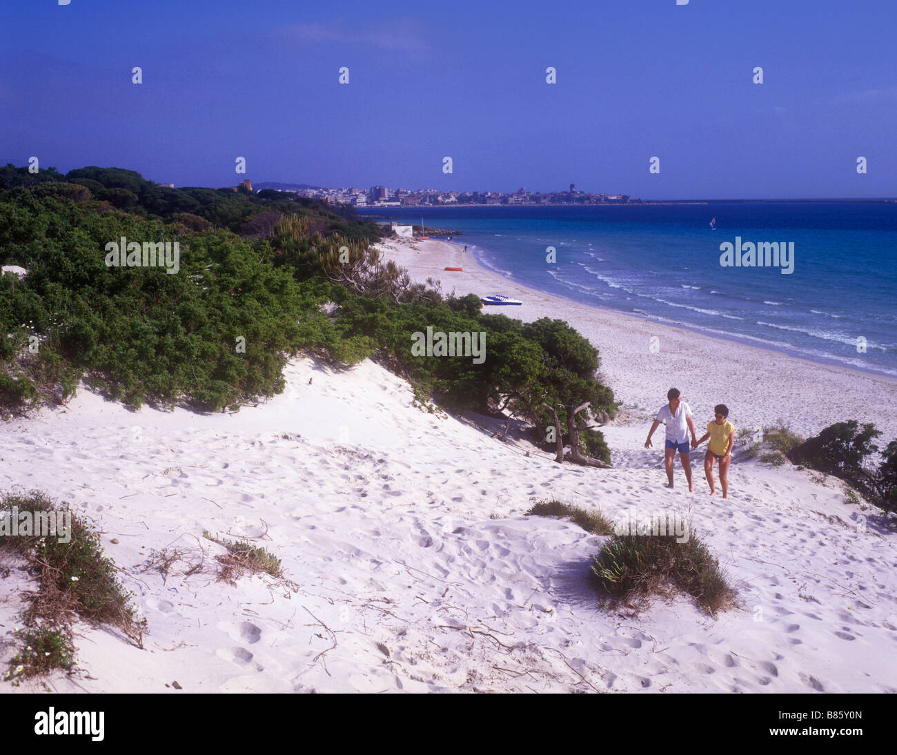 Dunes on a white sand beach at Alghero, north west Sardinian coast ...
