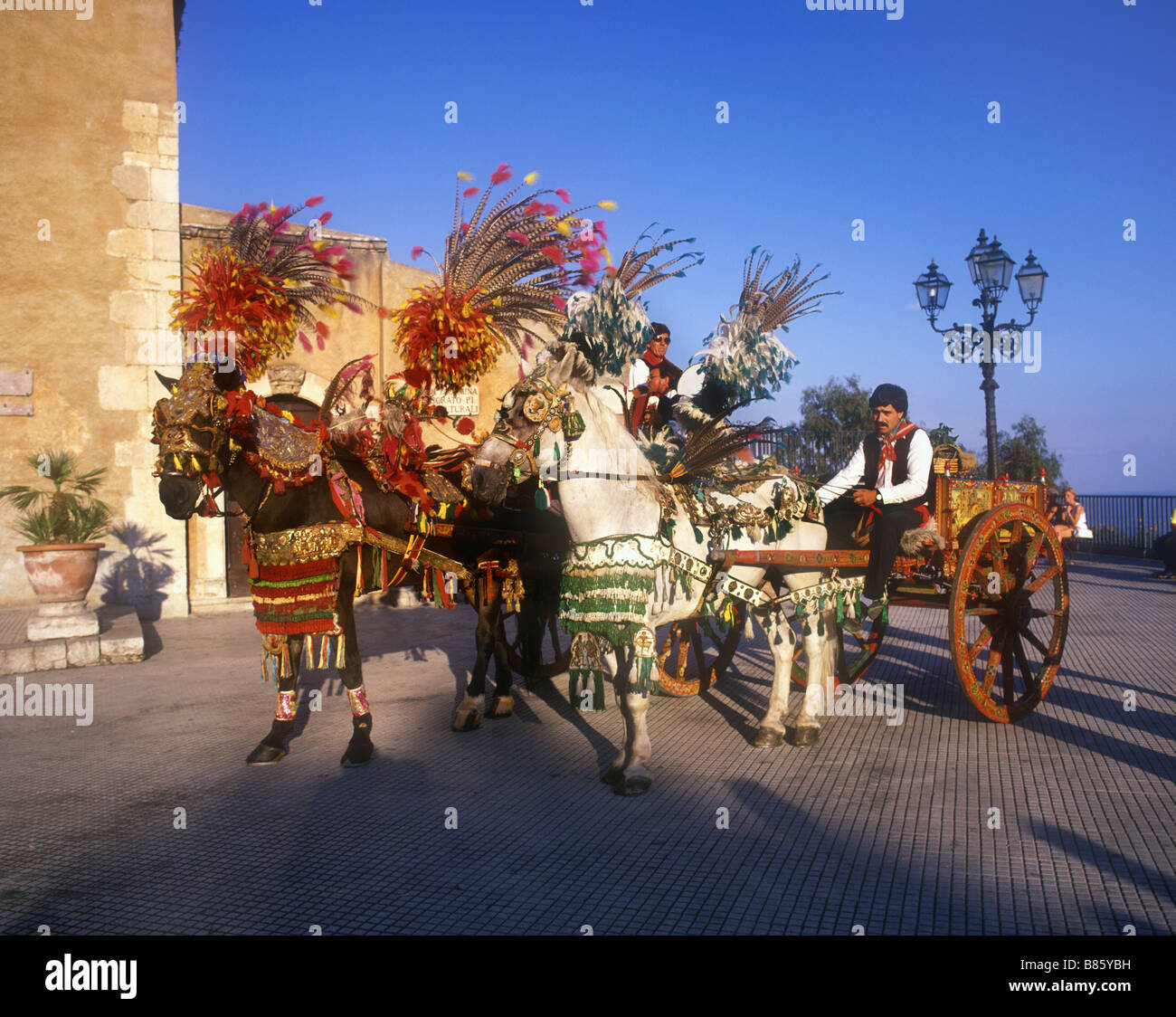 A decorated Sicilian cart at the resort of Taormina on the Island of ...