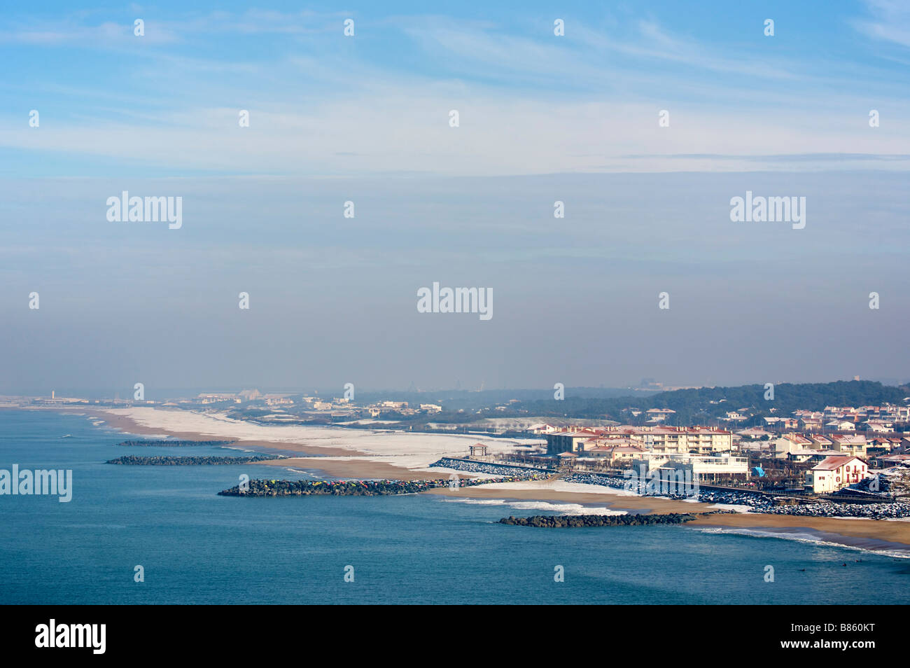 Aerial view on Anglet beach covered by snow Pays Basque France Stock ...