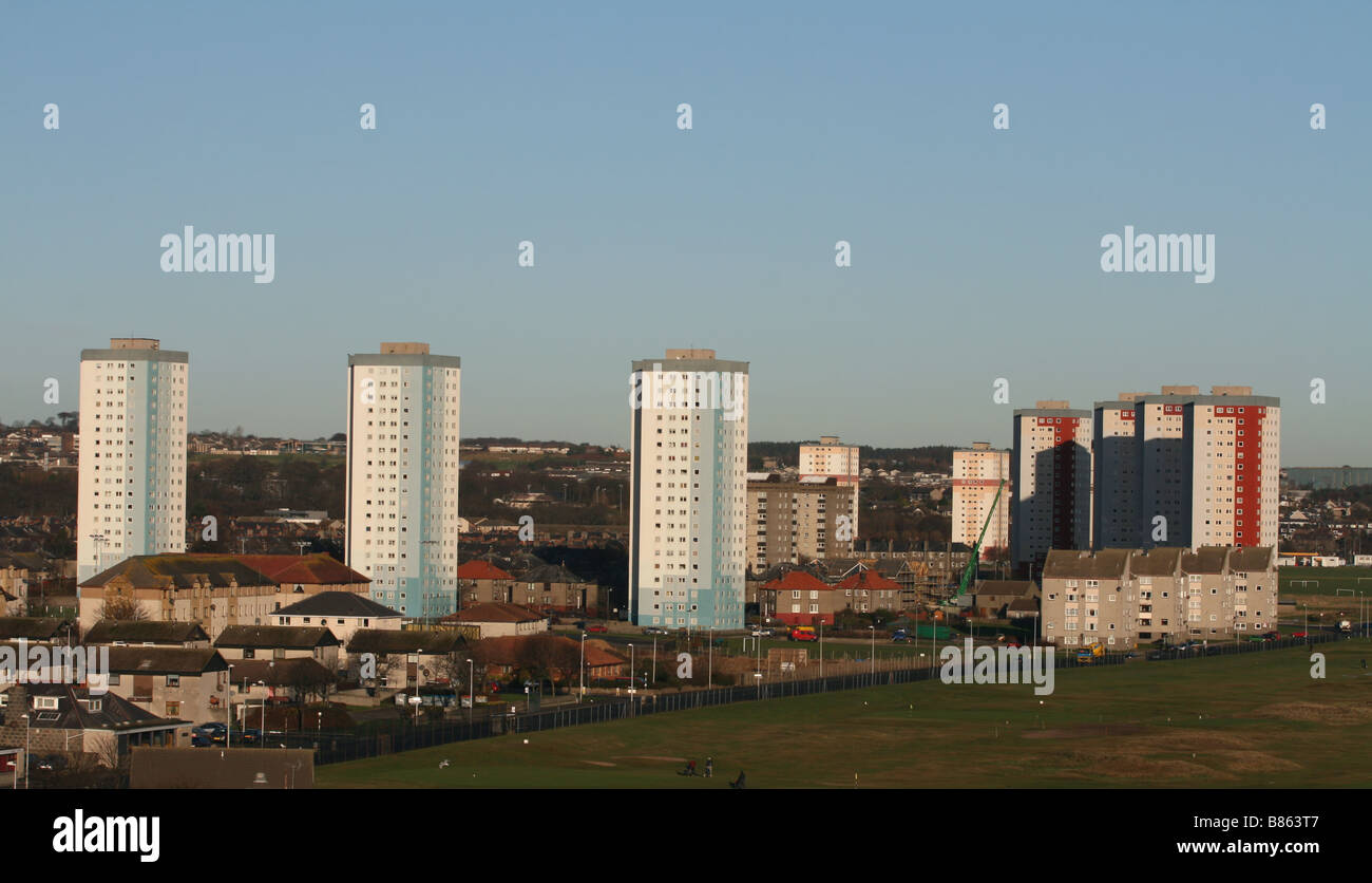 council housing residential tower blocks in Aberdeen, Scotland January ...