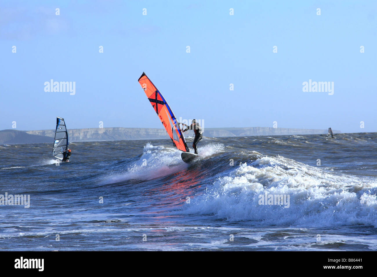 Wind surfer at Newton Beach Porthcawl Mid Glamorgan South Wales UK ...